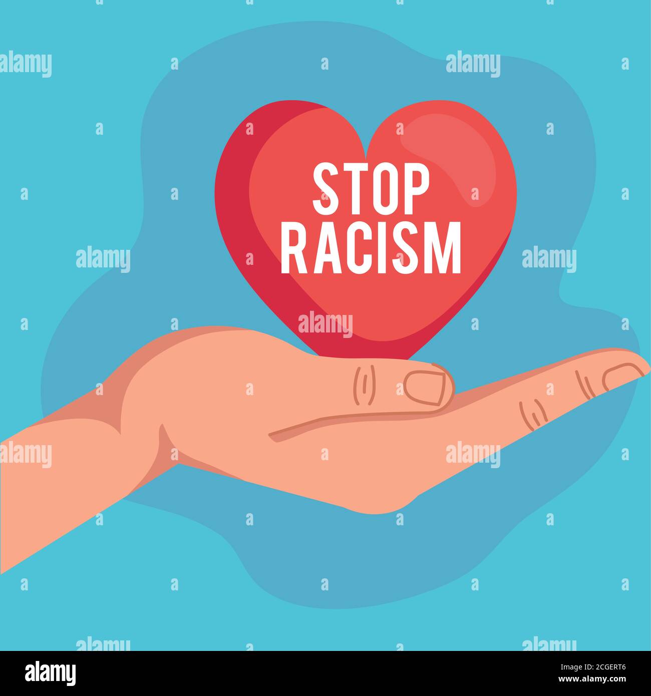 stop racism, with hand receiving heart, black lives matter concept ...