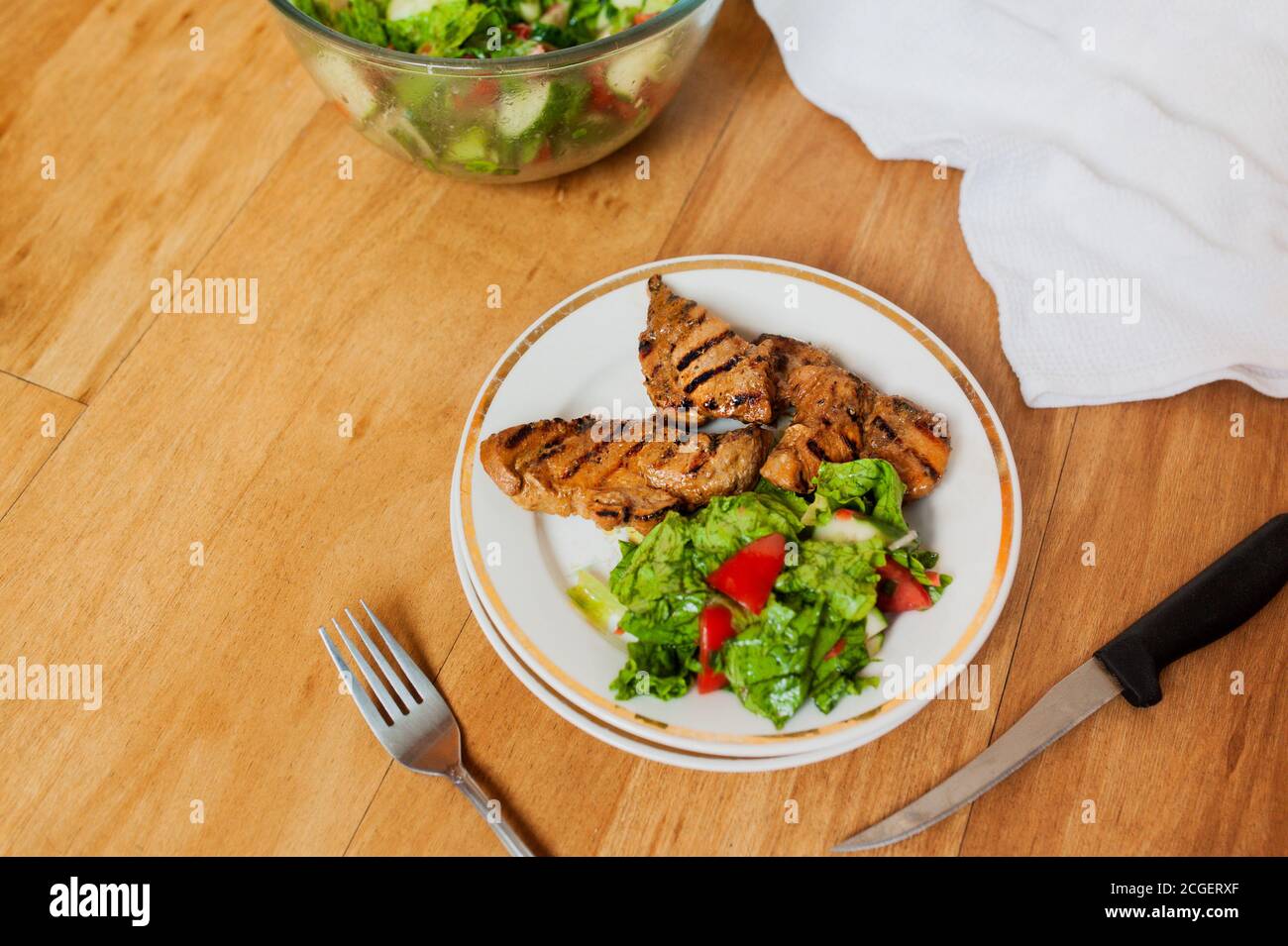 simple and healthy home-cooked meal in an ordinary home kitchen ...