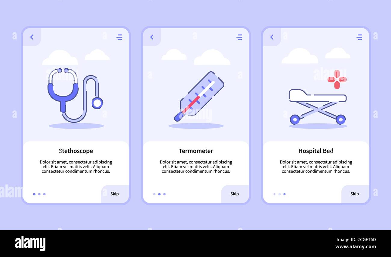 Onboarding Icon Flat Medical Icon Stethoscope Thermometer Hospital Bed