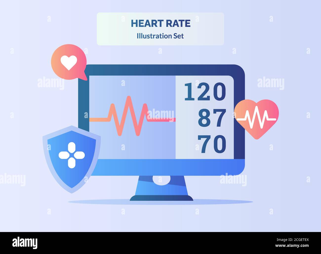 Heart rate beat monitor electrocardiogram with flat color style Stock ...
