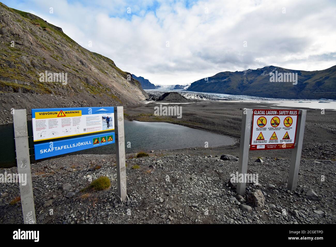 Two informational signs for warnings and safety rules on the hiking ...
