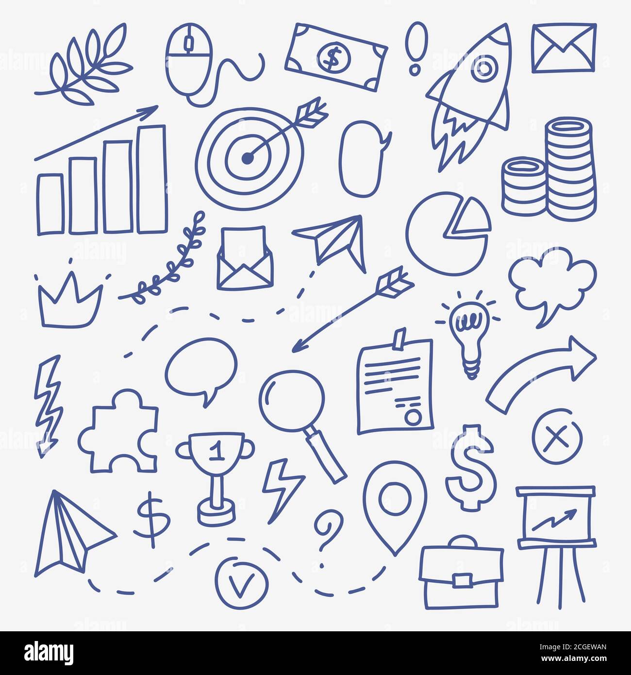 Business doodle set. Hand drawn finance vector signs. Money dollar ...