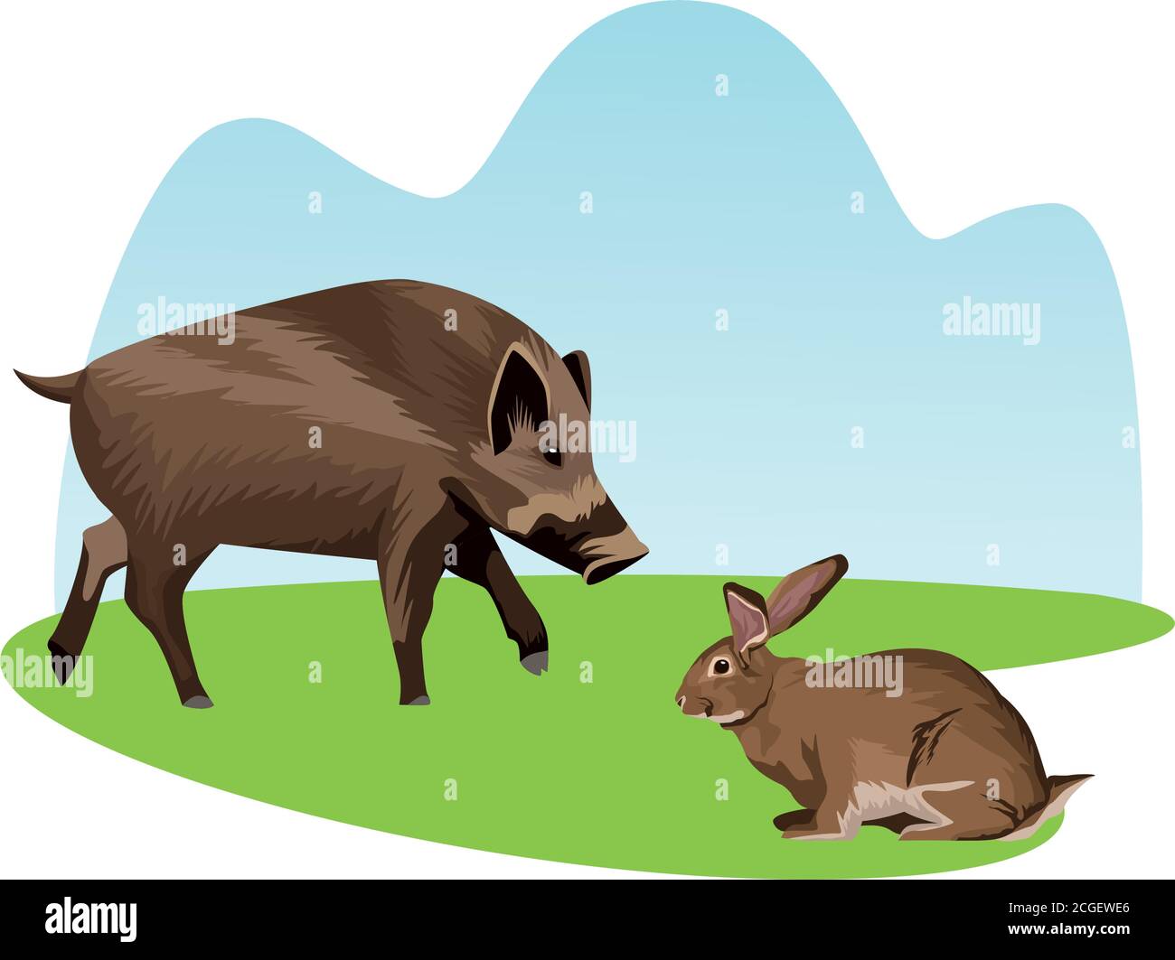 wild pig and rabbit animals nature icons vector illustration design ...