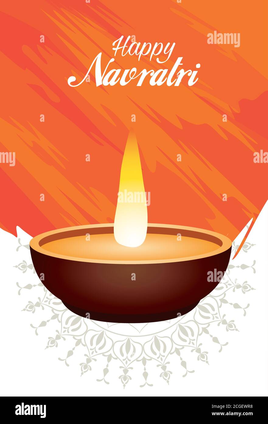 happy navratri celebration card with lettering and candle vector ...