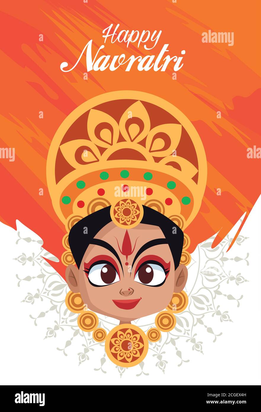 happy navratri celebration card lettering and beautiful goddess vector ...