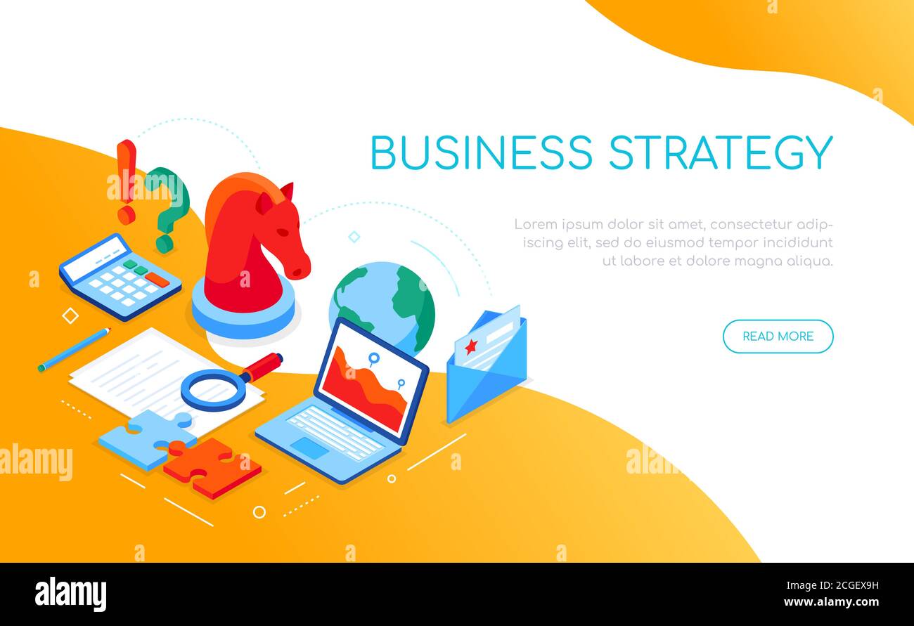 Business strategy concept - modern colorful isometric web banner Stock ...
