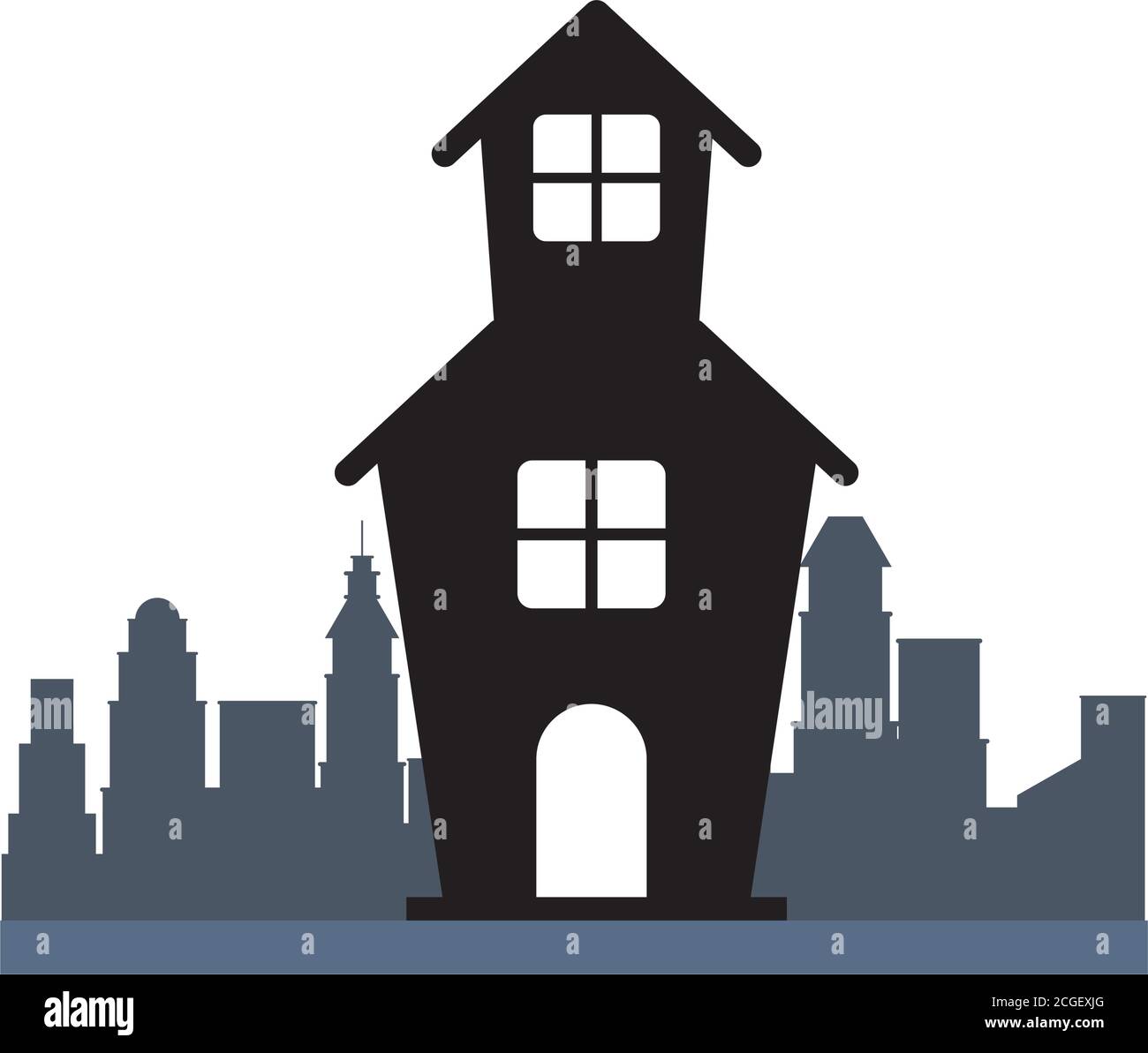Isolated haunted house silhouette on the city, Home real estate ...