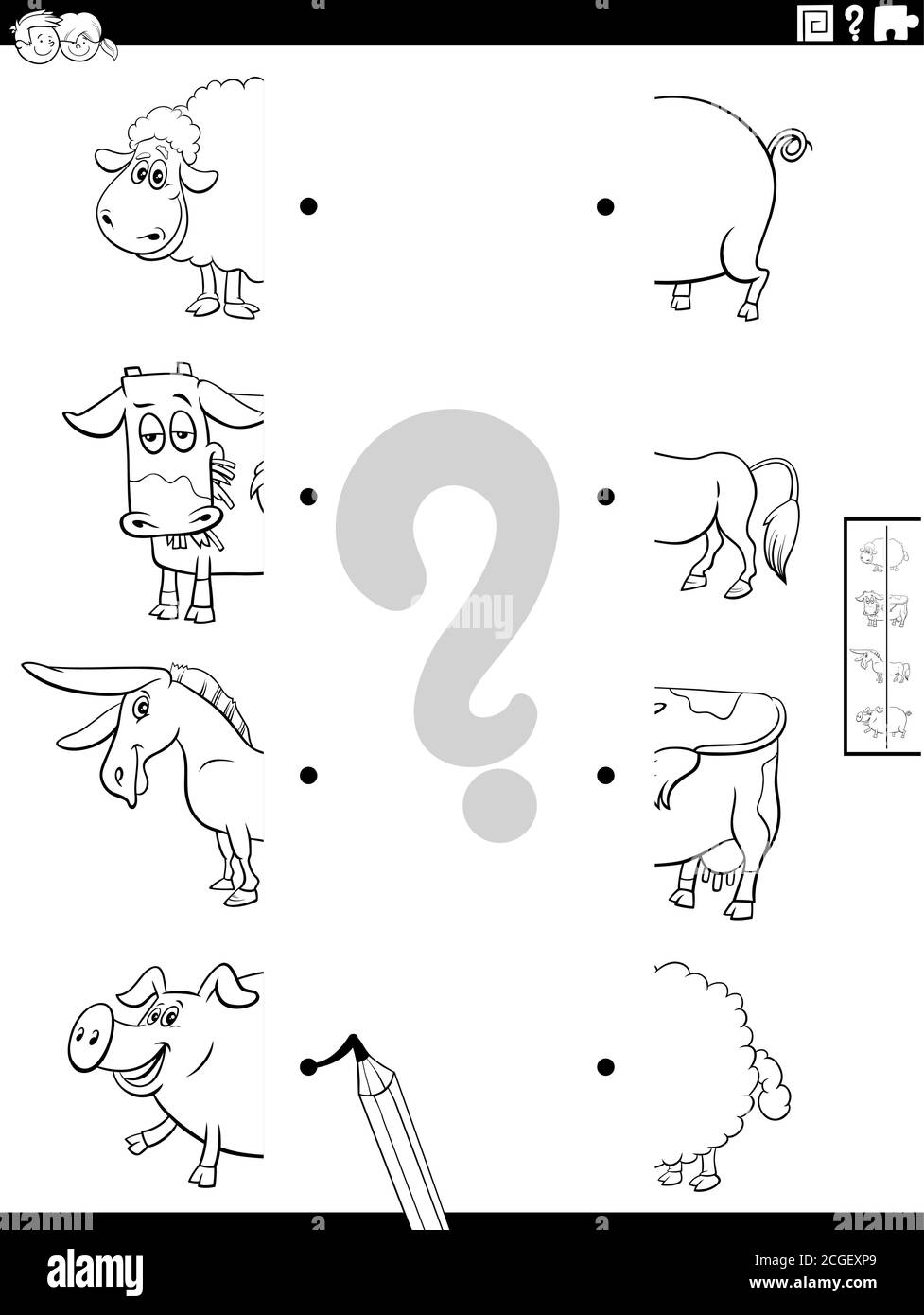 Black and White Cartoon Illustration of Educational Task of Matching ...