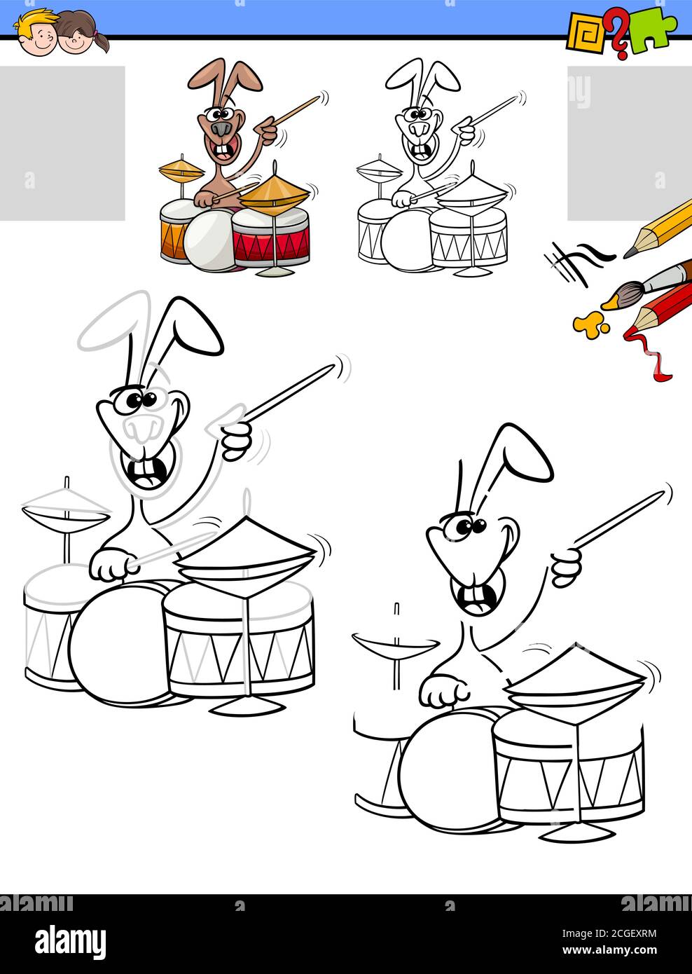 Cartoon Illustration of Drawing and Coloring Educational Activity for ...