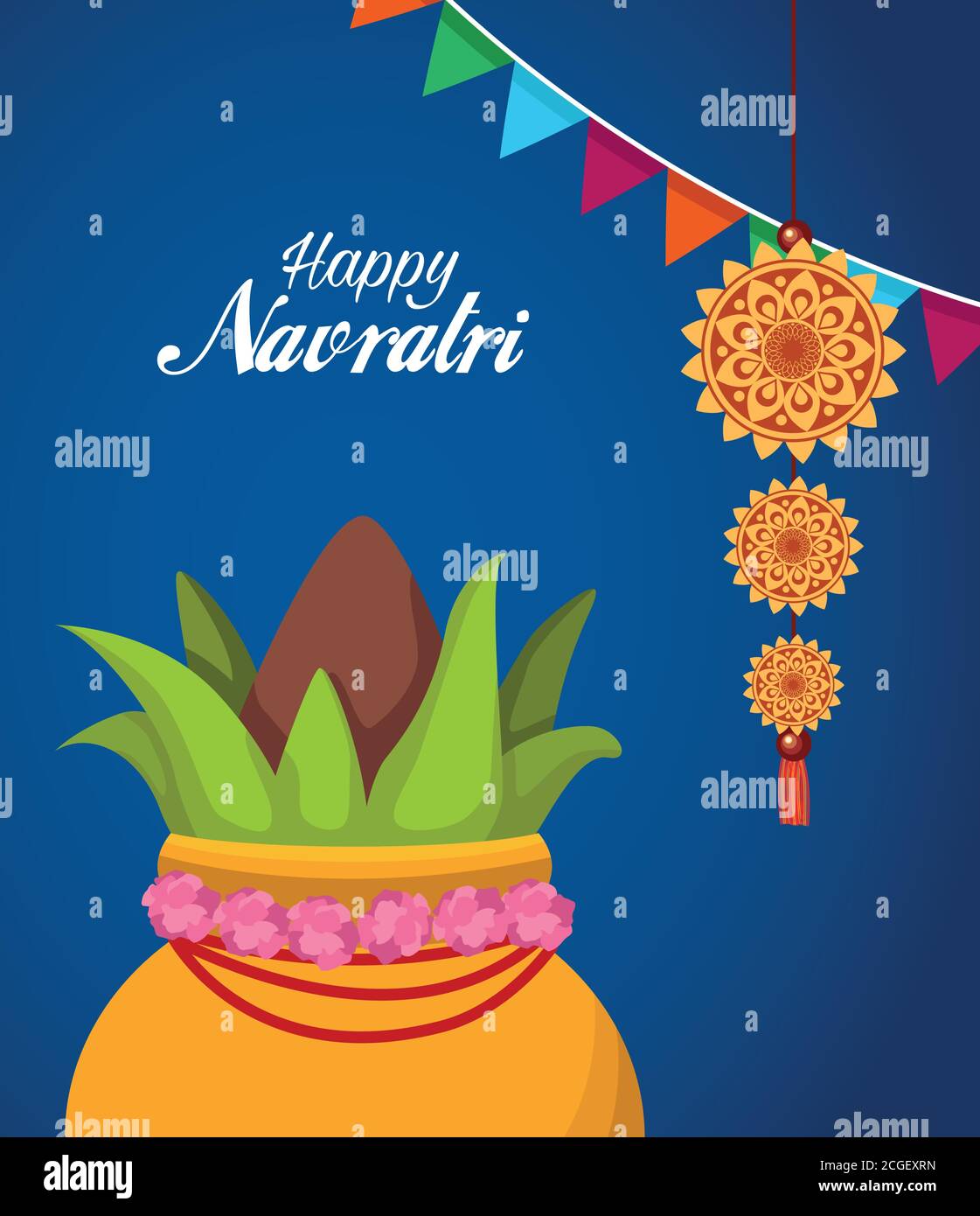 happy navratri celebration card with lettering and plant in pot vector ...