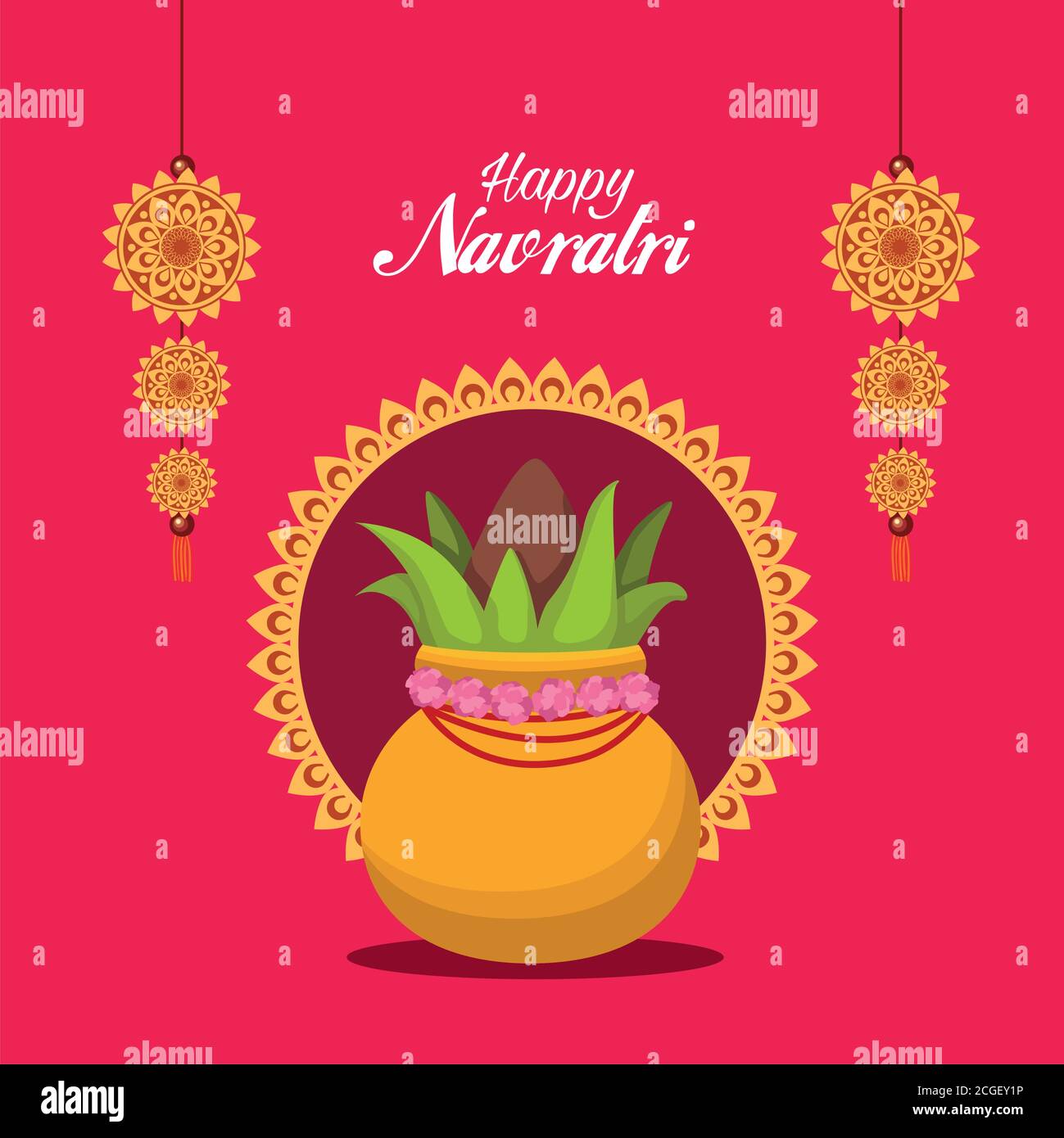 happy navratri celebration card with lettering and plant in pot vector ...