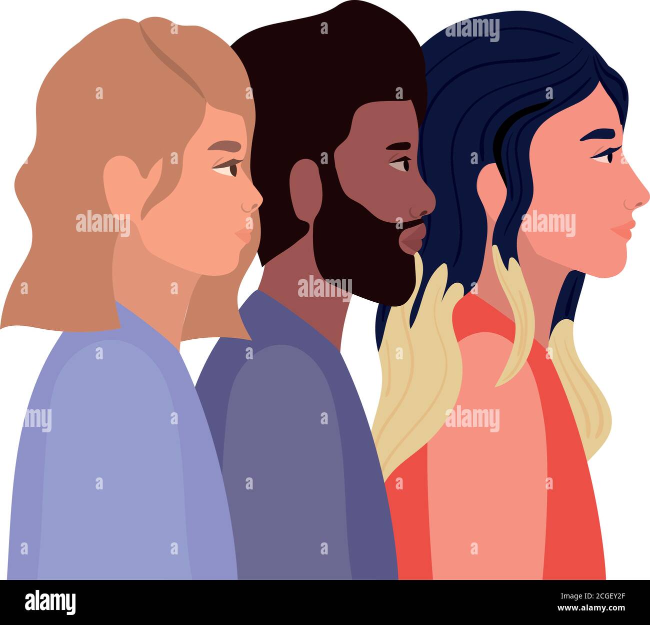 diversity skins of women and man cartoons vector design Stock Vector ...