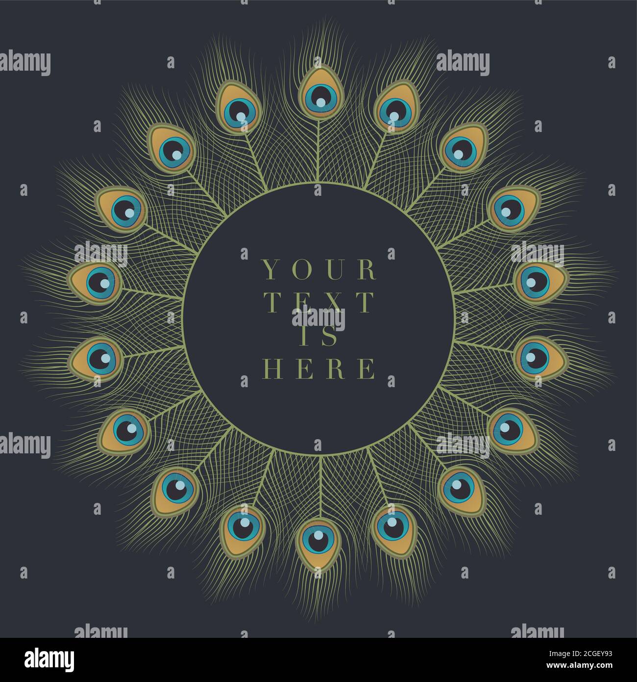 Ornamental circular frame of peacock feathers. Space for text Stock ...