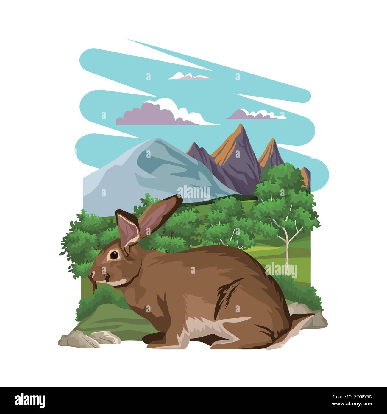 cute wild rabbit in the landscape vector illustration design Stock ...