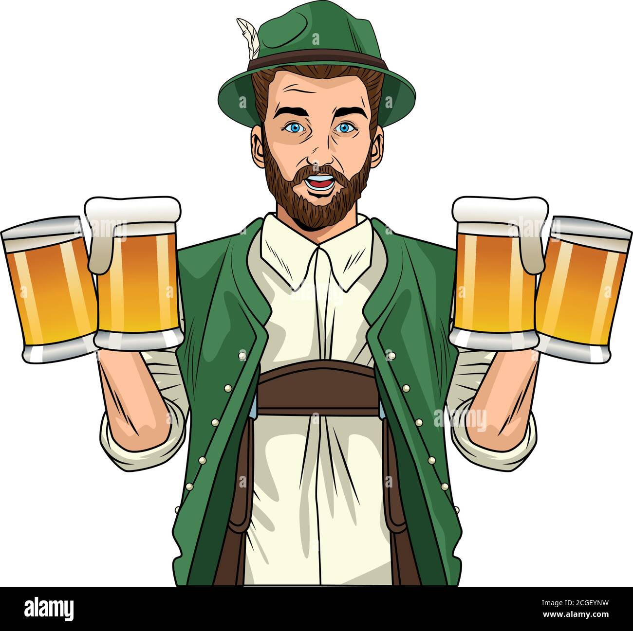 german man wearing tyrolean suit with beers vector illustration design ...