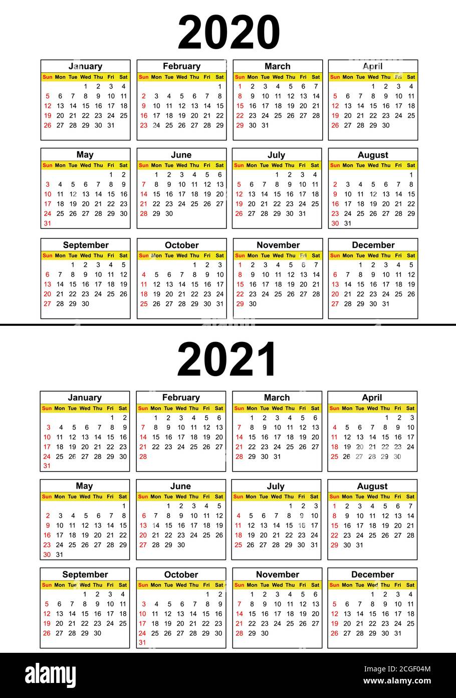 Illustration of a calendar year 2020 - 2021 simple designed on isolated ...