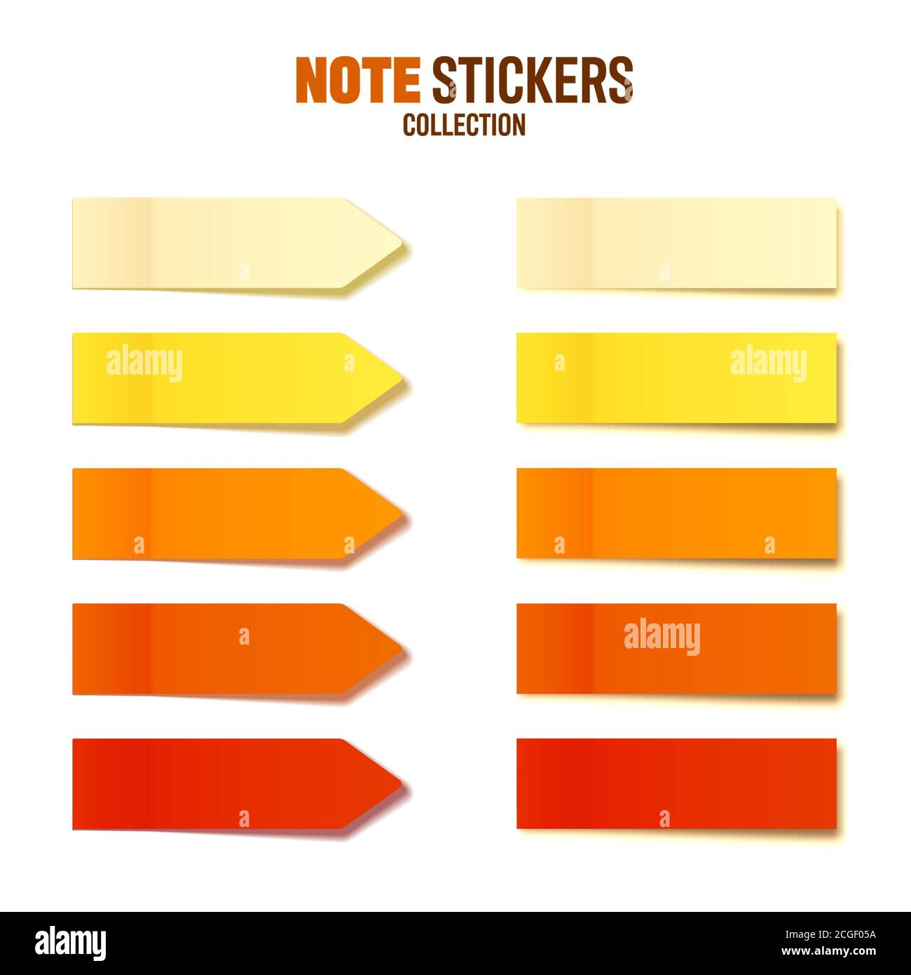 Realistic orange sticky notes collection. Arrow flag tabs. Post note ...