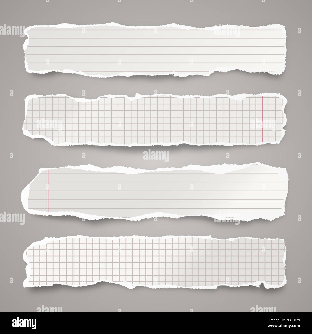 Ripped paper strips. Realistic crumpled paper scraps with torn edges ...