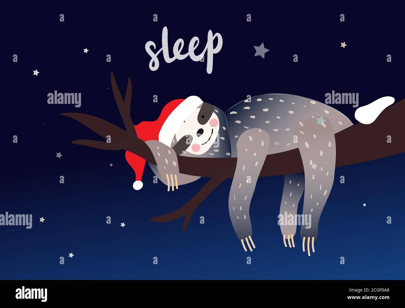 Cute lazy sloth sleeping on a branch of the tropical tree Stock Vector ...