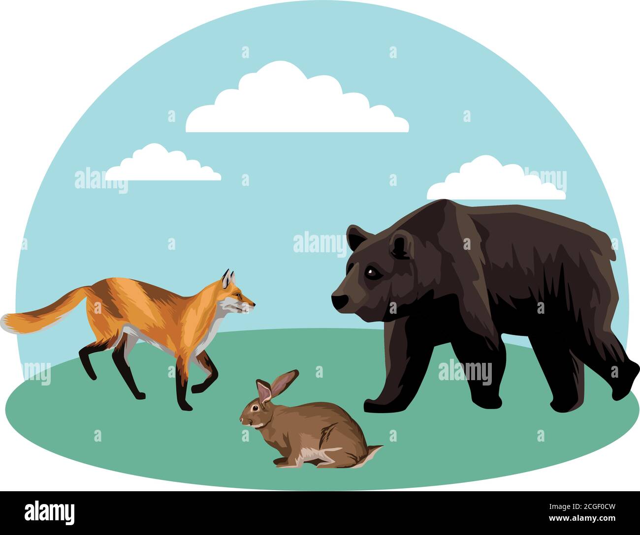 wild bear with rabbit and fox in the field vector illustration design ...