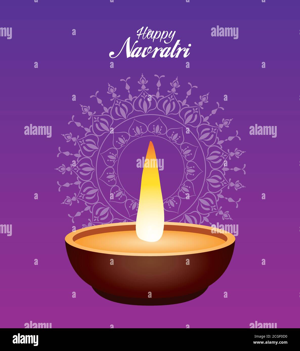 happy navratri celebration card with lettering and candle vector ...