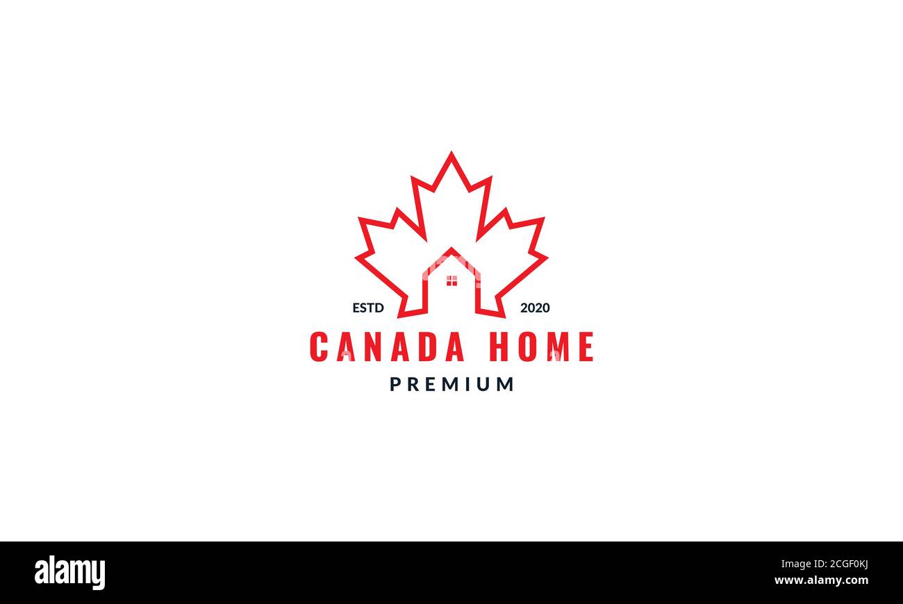 Canada maple leaf line with house or home logo design Stock Vector ...
