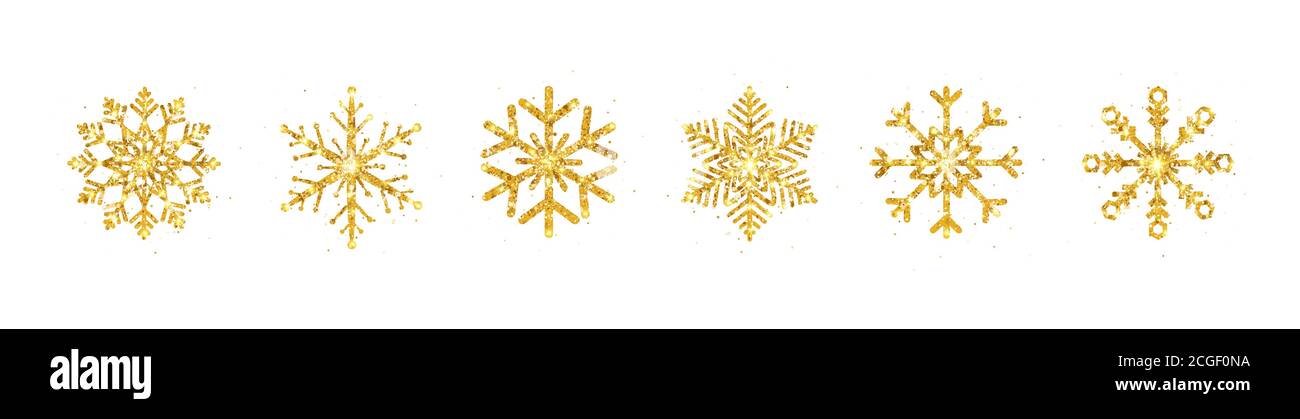 Gold snowflakes set on white background. Shining snowflake with glitter ...