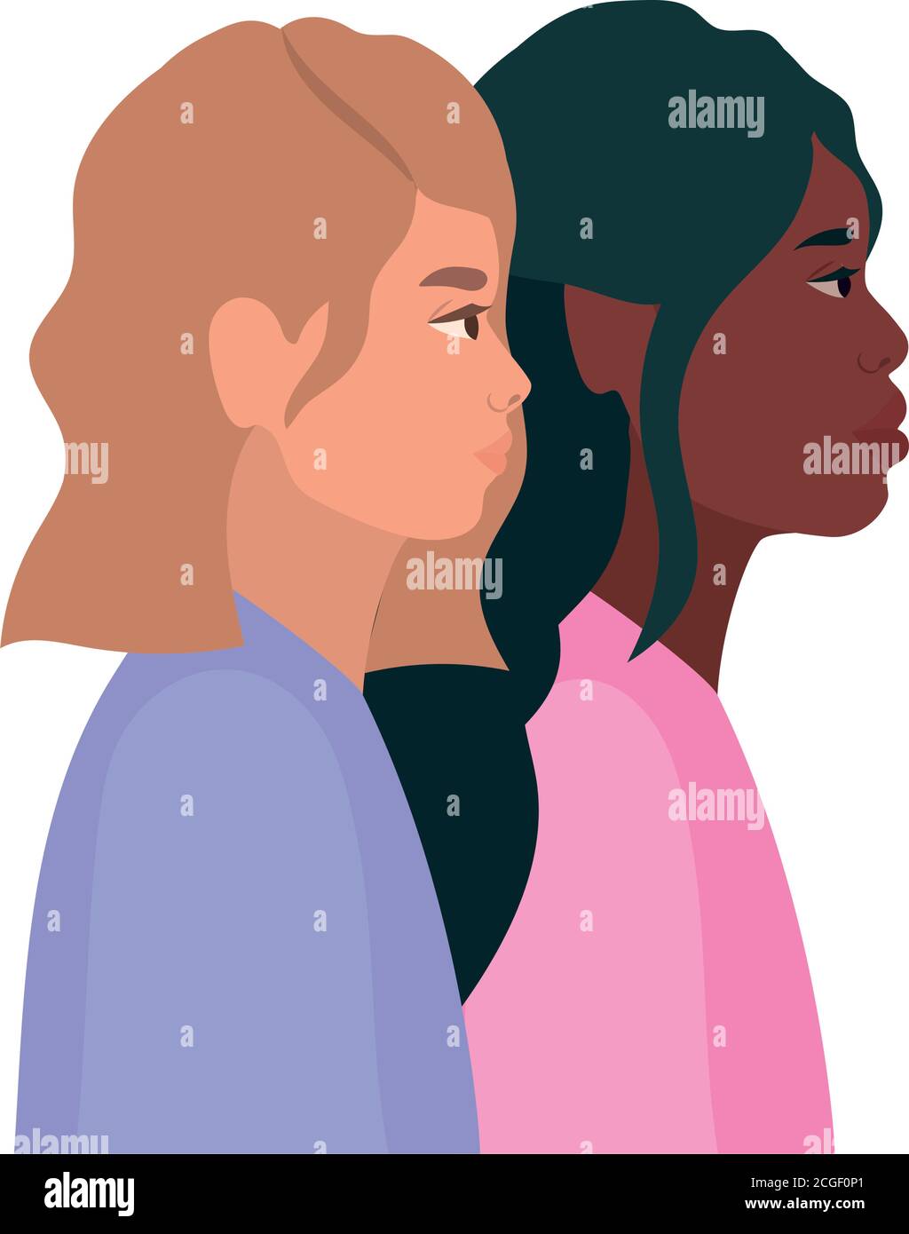 black and brown hair women cartoons in side view vector design Stock ...
