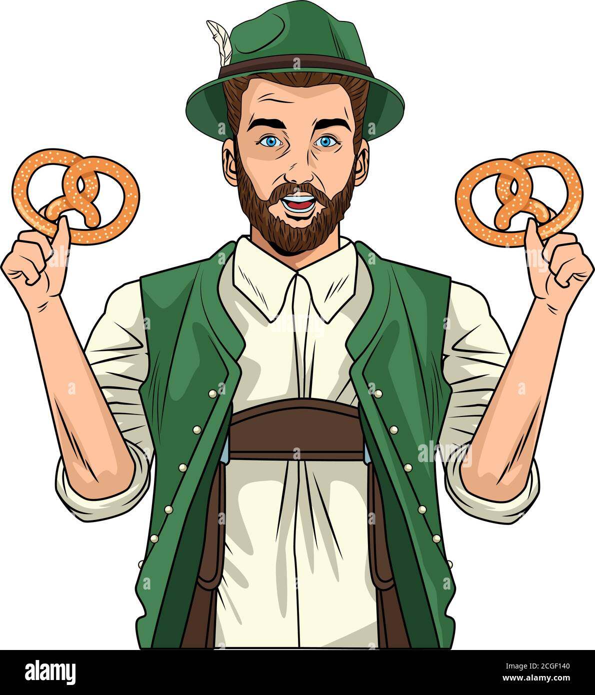 german man wearing tyrolean suit and pretzel vector illustration design ...