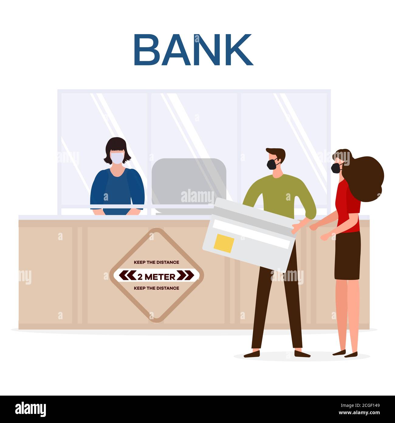 Vector illustration New normal Bank client and bank employee in ...