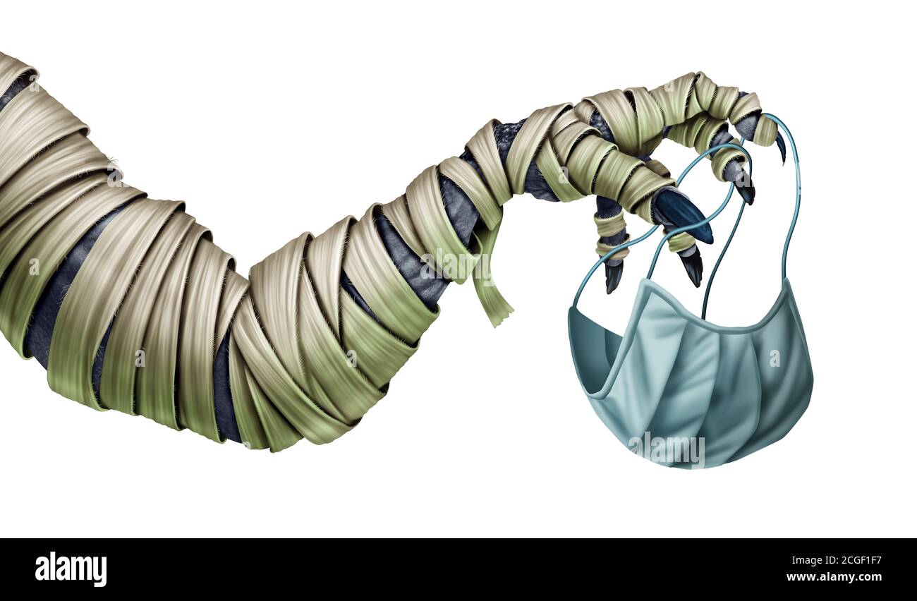 Mummy face protective mask with an arm grabbing a surgical facial ...