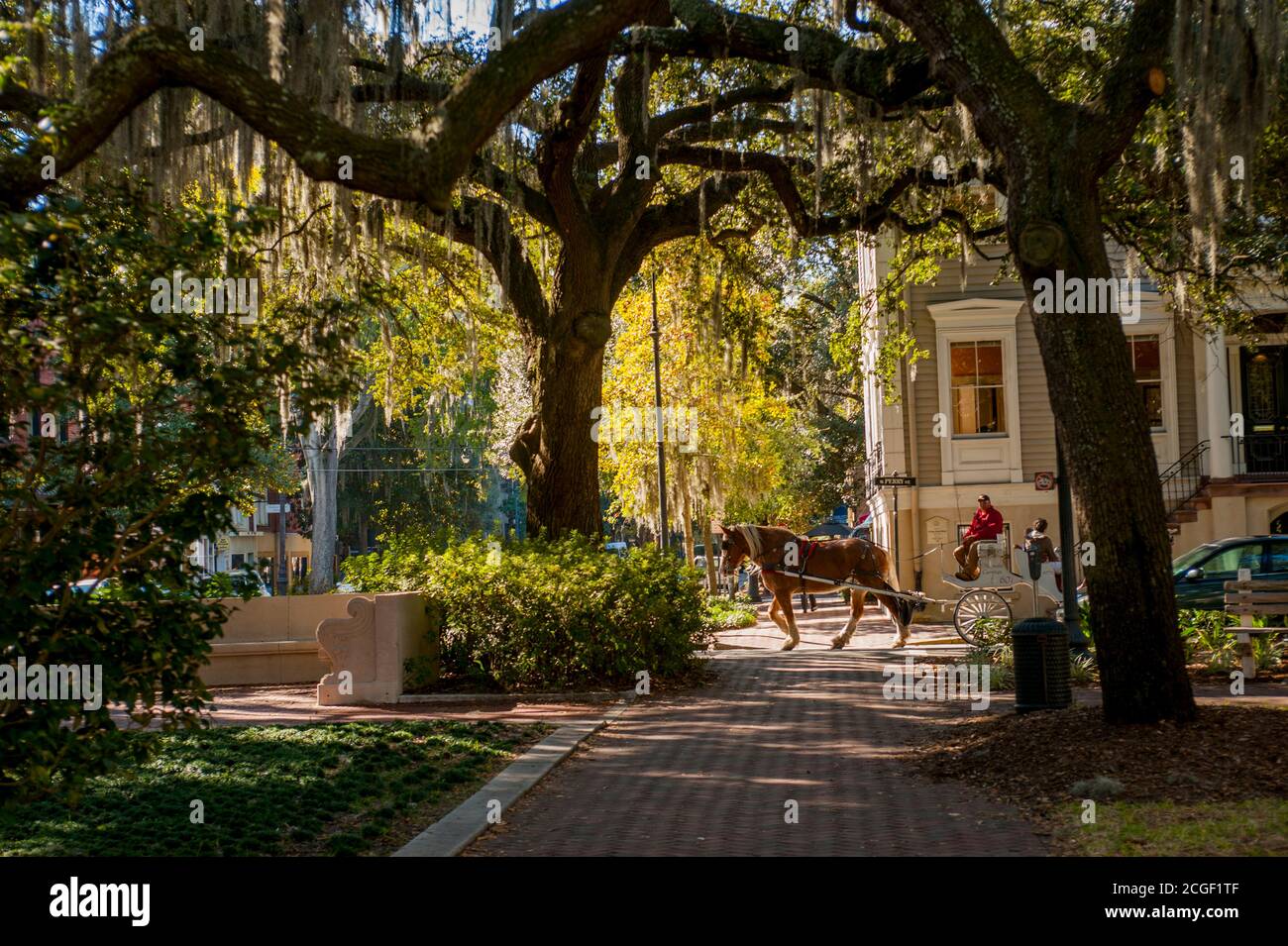 The Chippewa Square in the historic district of Savannah, Georgia, USA ...