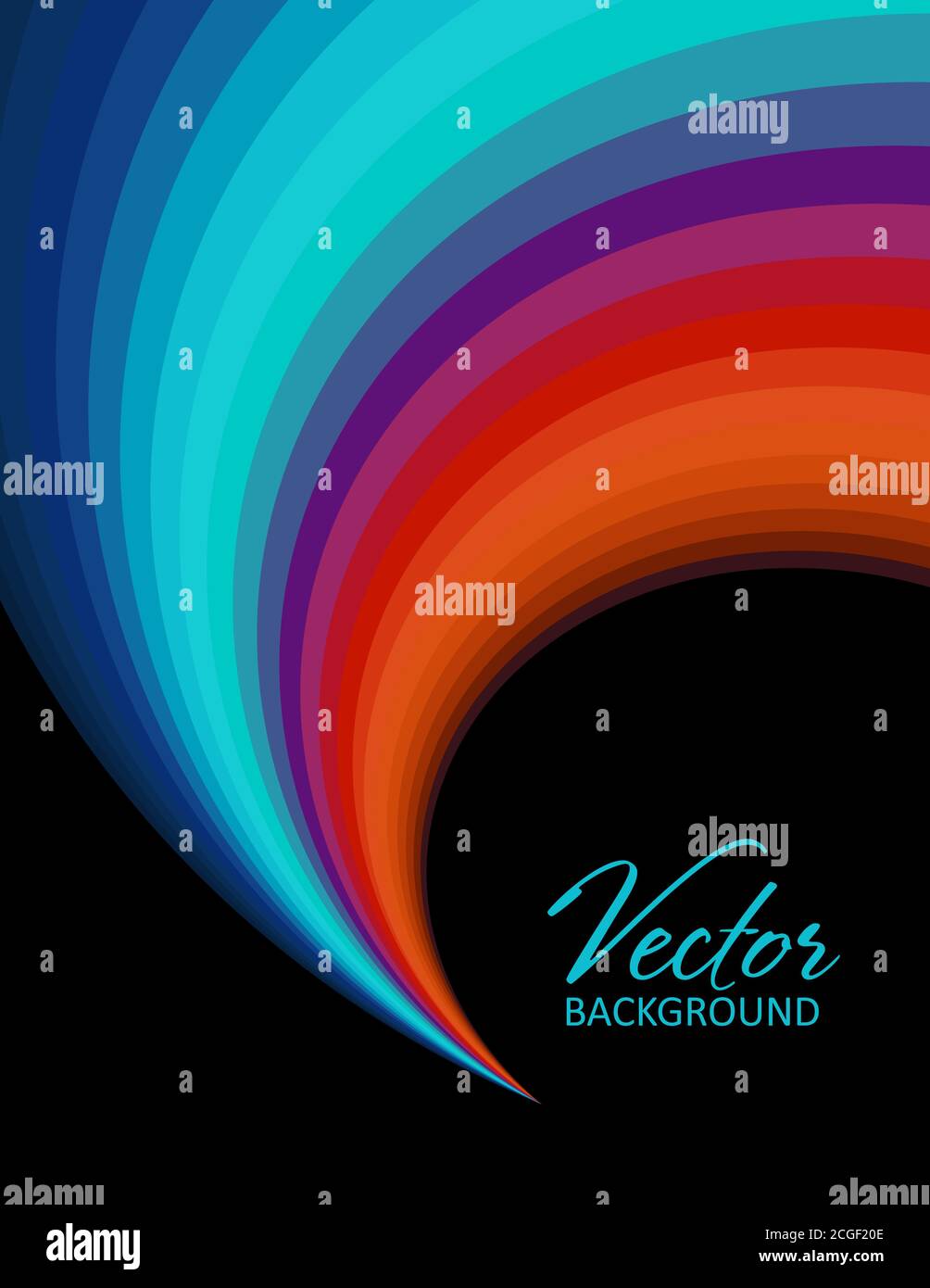 Color trail. Abstract template of poster with multicolor curl on black ...