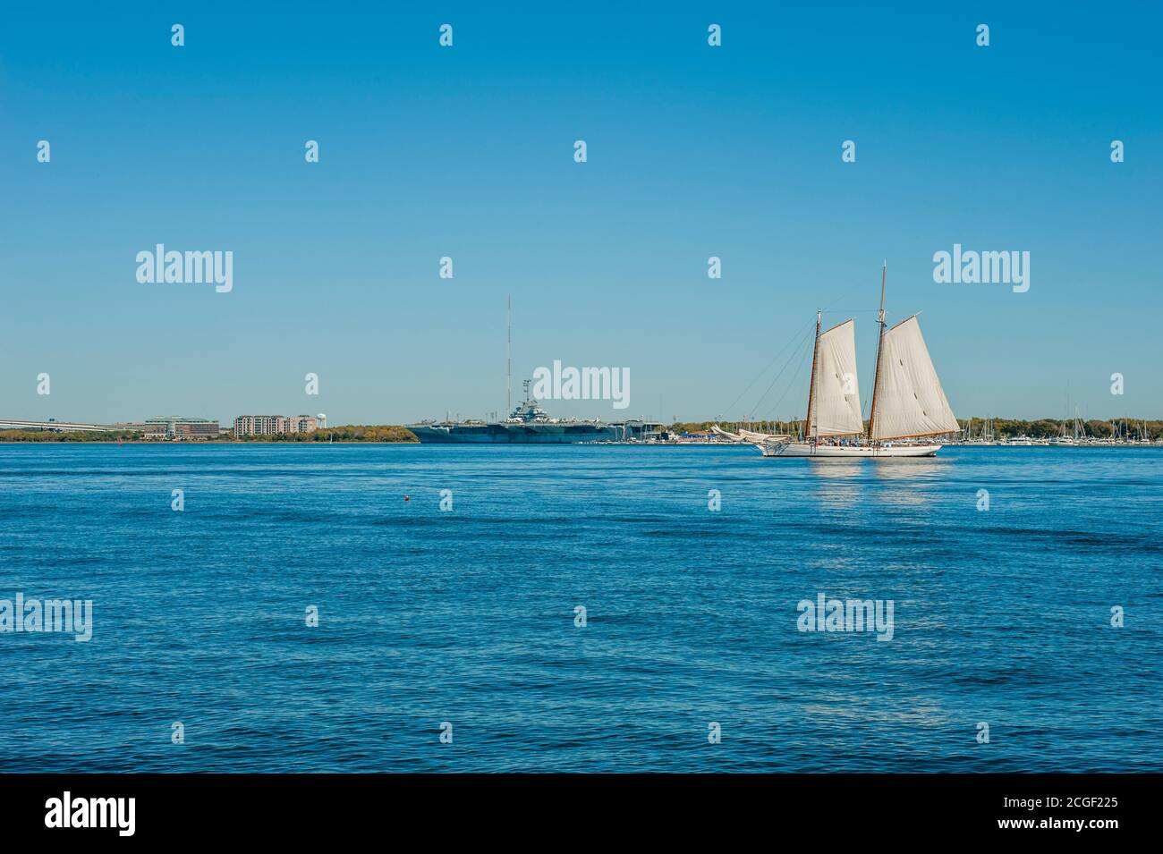 View of the Cooper River from the Waterfront Park in Charleston in ...