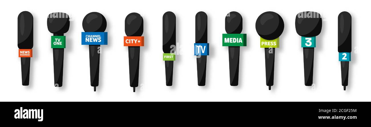 Microphones collection. Realistic microphone with shadow. Mass media ...
