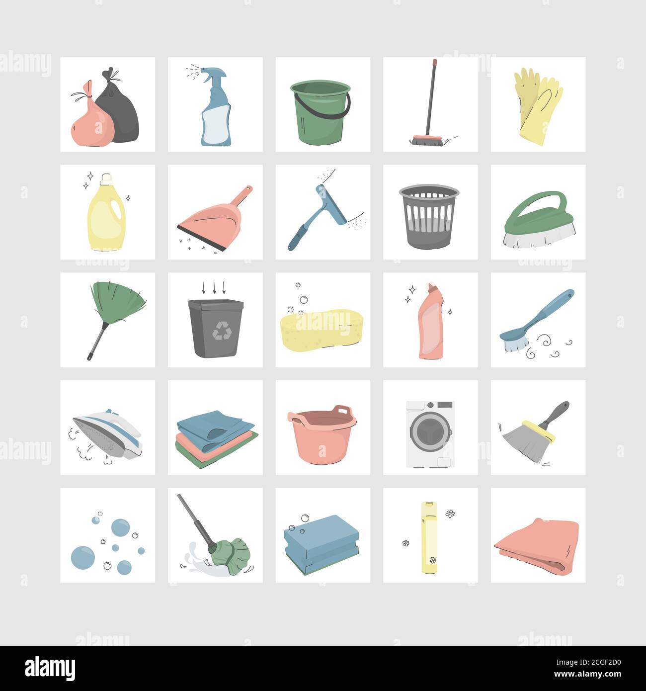 Colored vector icons of cleaning products and clean. For design and ...