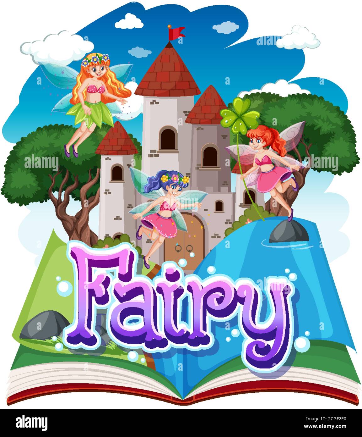 Fairy logo with little fairy on white background illustration Stock ...