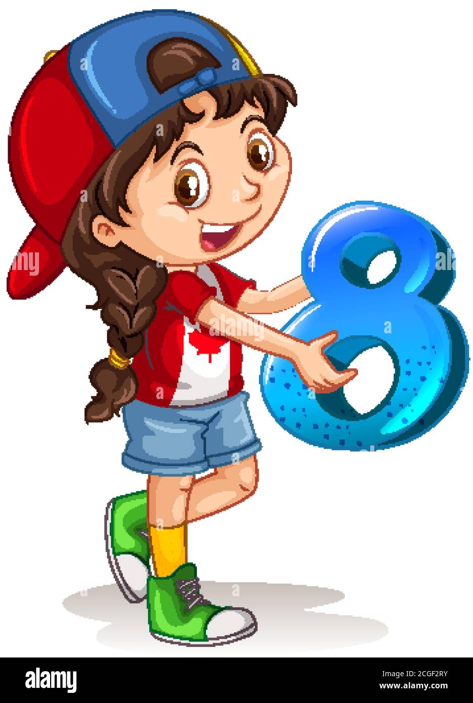 Canadian girl wearing cap holding math number eight illustration Stock ...