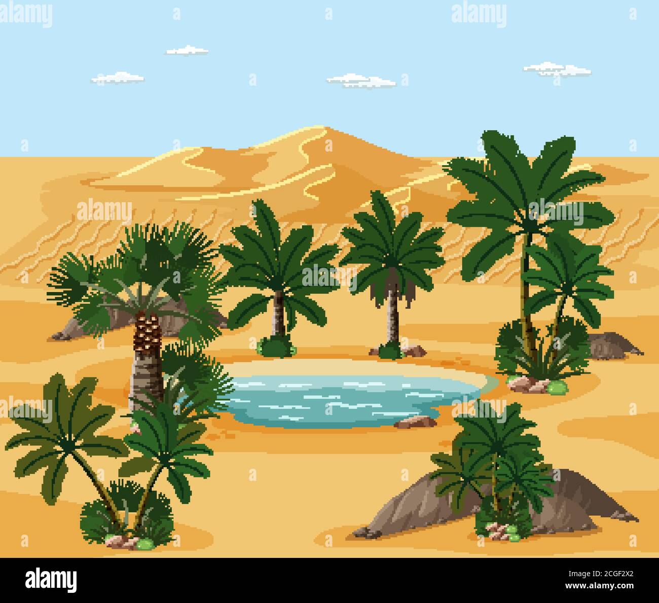 Desert landscape with nature tree elements scene illustration Stock ...