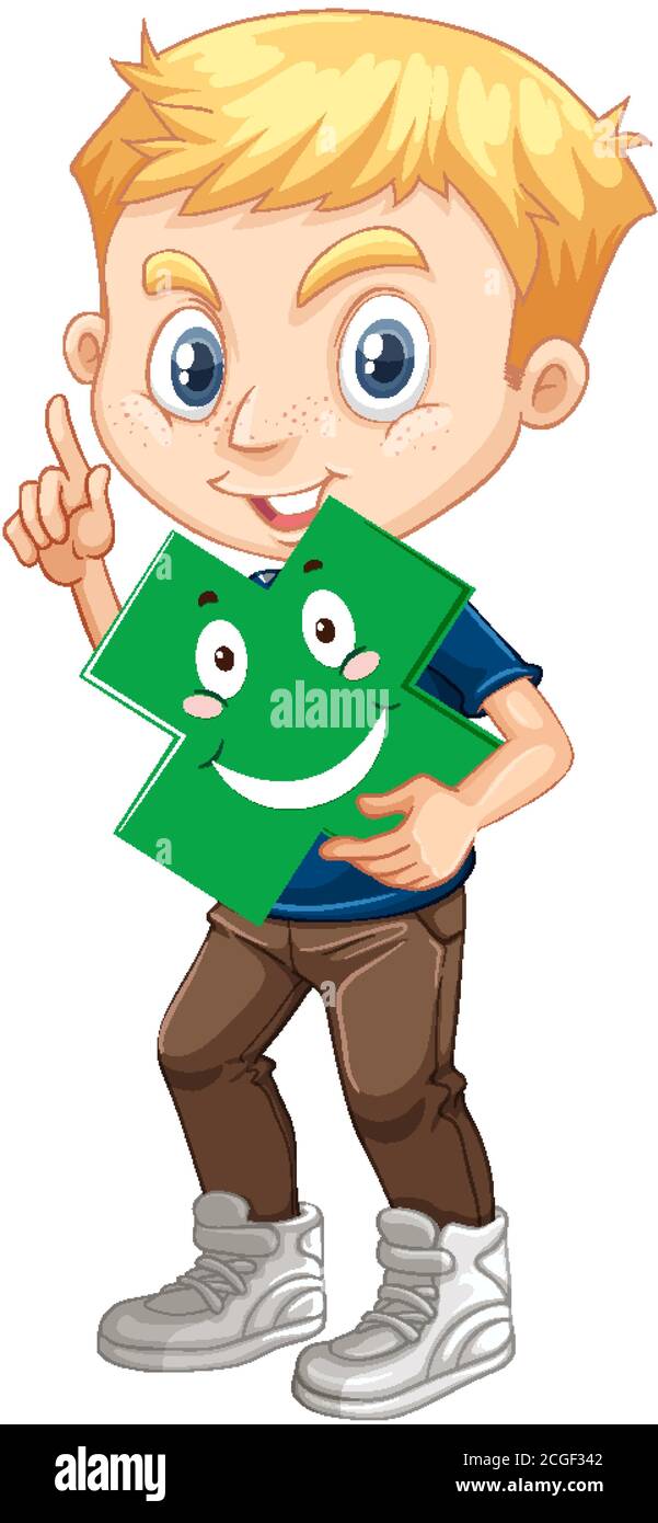 Cute young boy cartoon character holding math shape illustration Stock ...