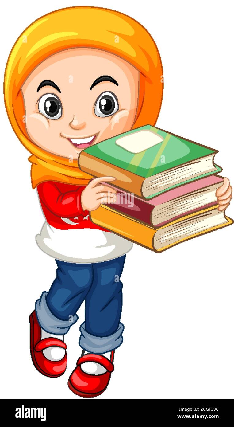 Cute girl holding books illustration Stock Vector Image & Art - Alamy