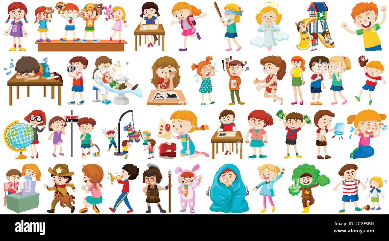 Set of cute kids cartoon character illustration Stock Vector Image ...