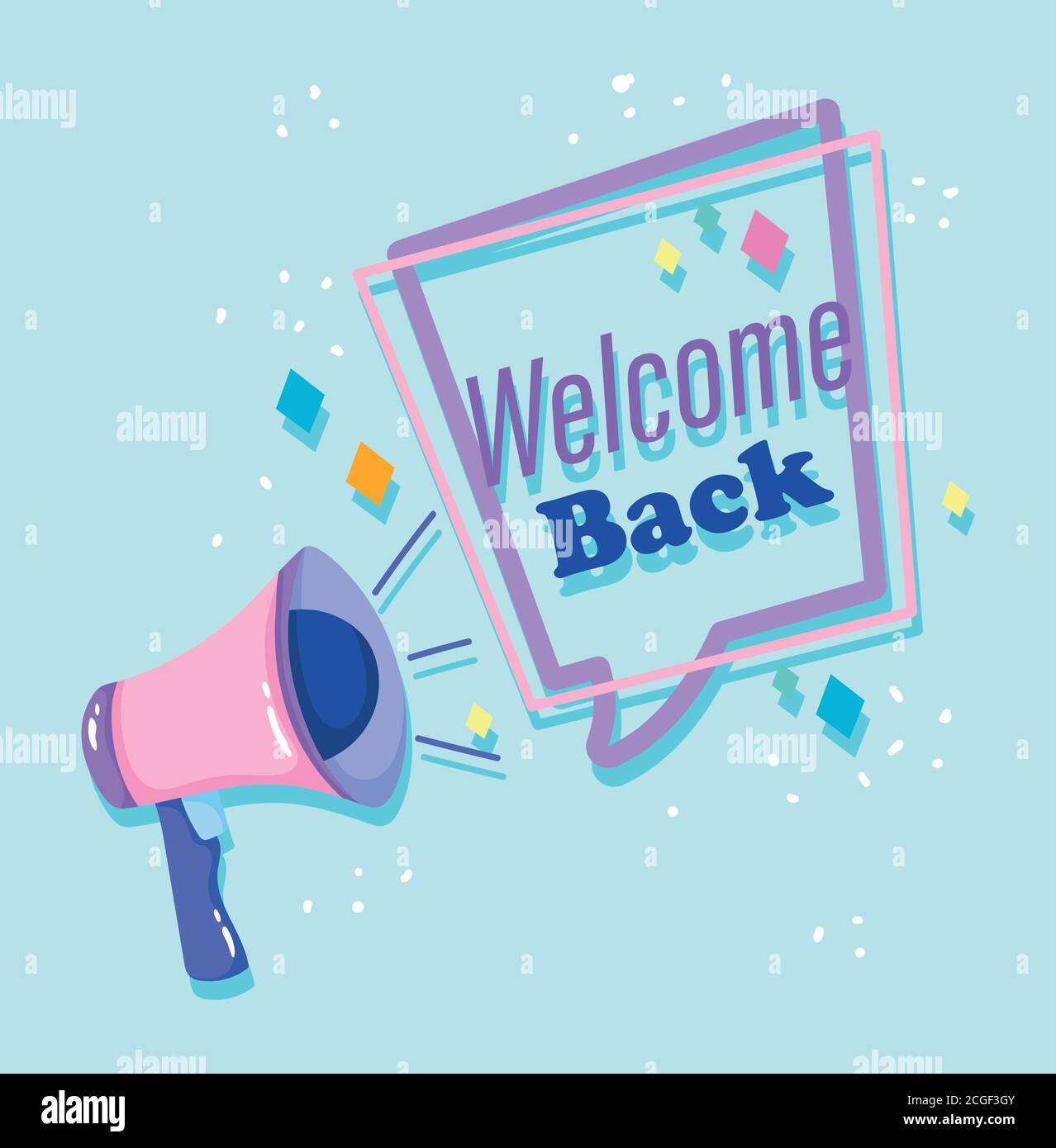reopening, welcome back megaphone phrase speech bubble invitation ...