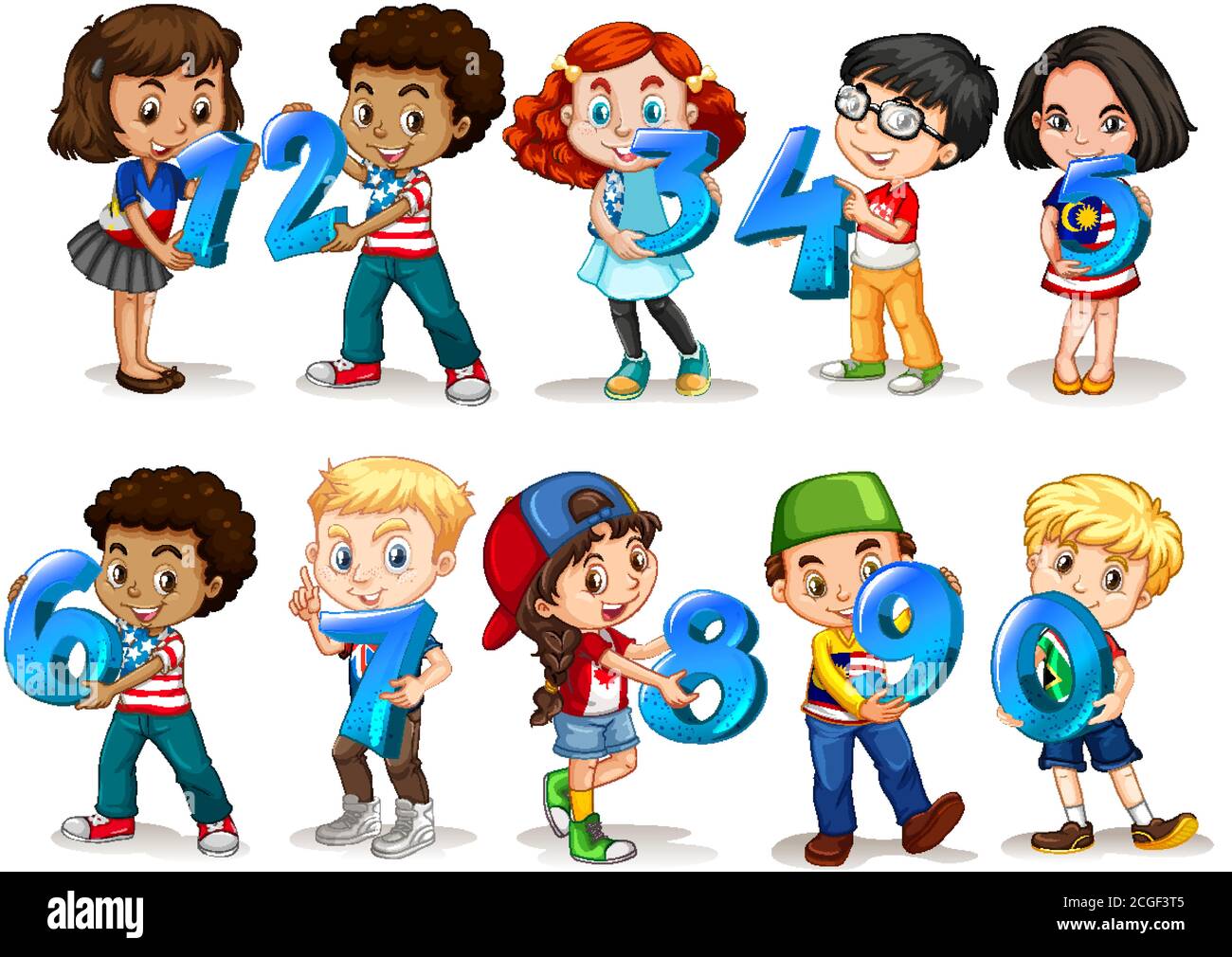 Set of different children holding math number illustration Stock Vector ...