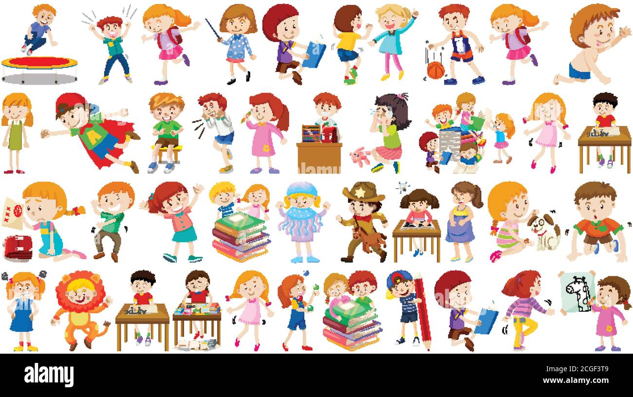 Set of cute kids cartoon character illustration Stock Vector Image ...