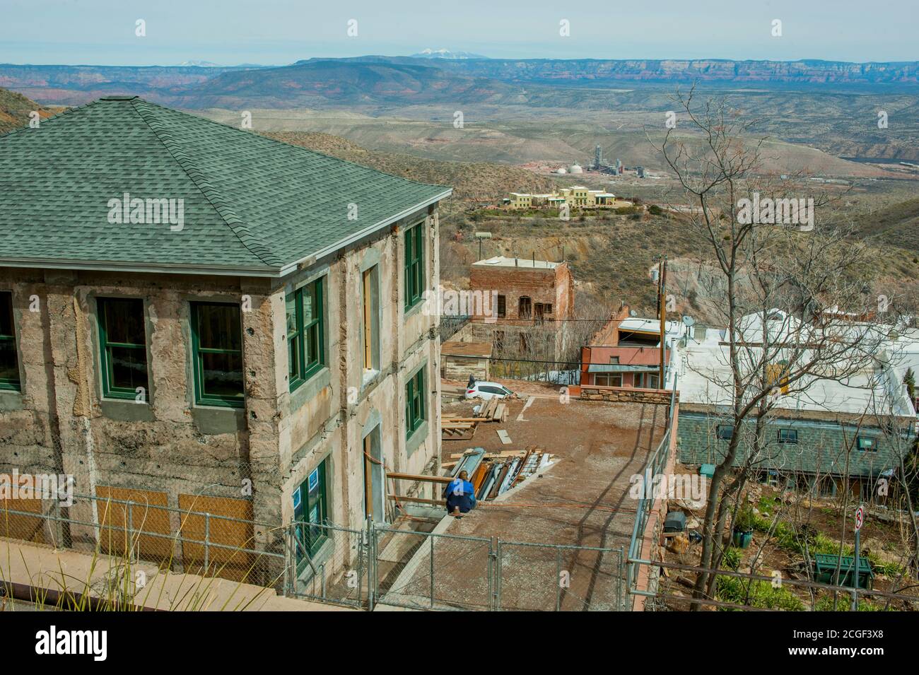 Street scene with old houses in the old mining town of Jerome in ...