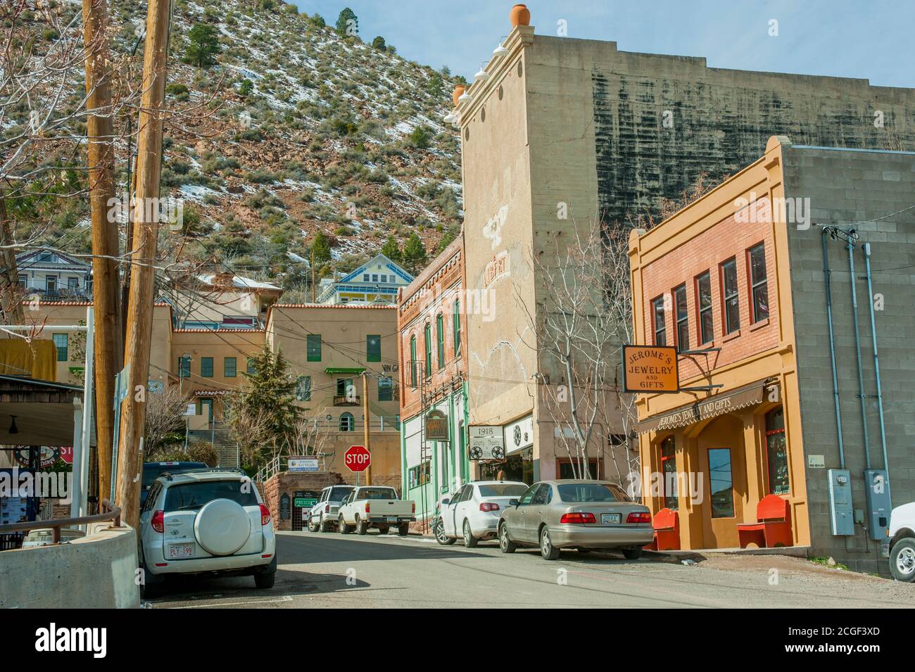 Street scene on Jerome Avenue in the old mining town of Jerome in ...