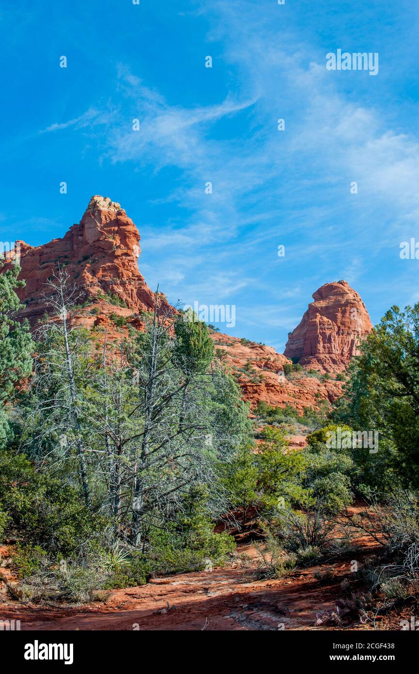 View of Red Rock formations from Devils Kitchen Trail near Sedona ...