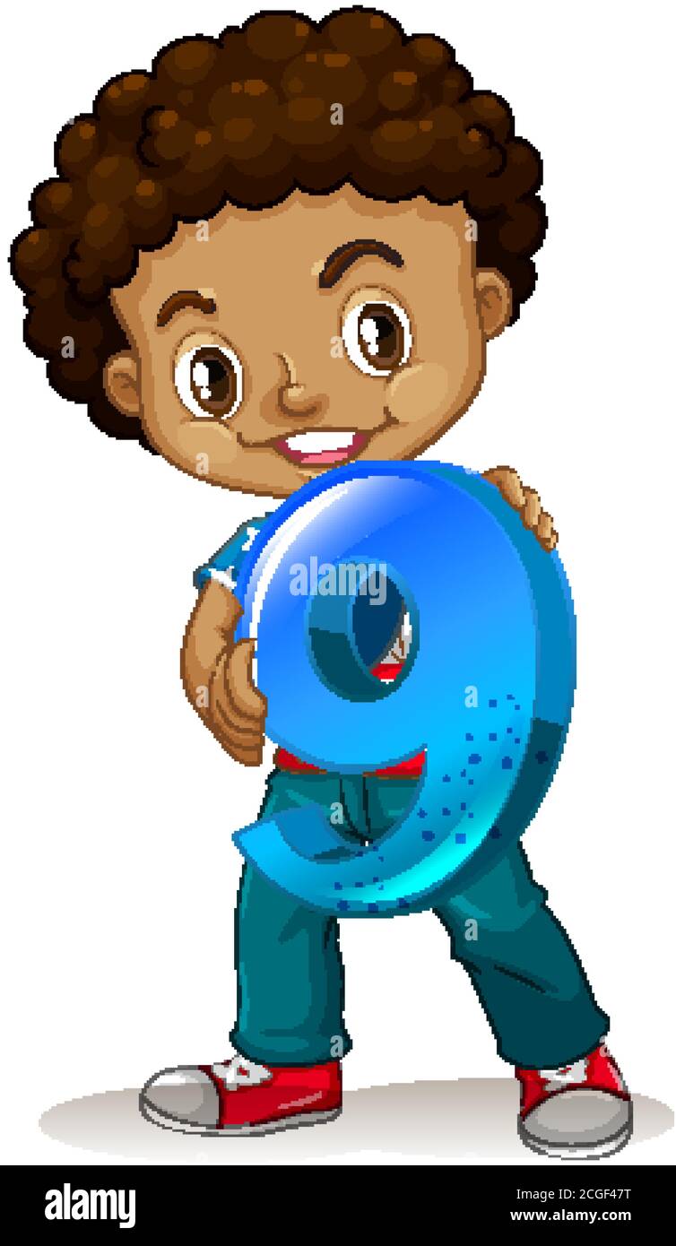 American boy holding math number nine illustration Stock Vector Image ...