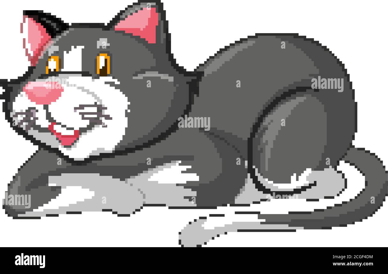 Cute grey cat in laying position cartoon character isolated ...